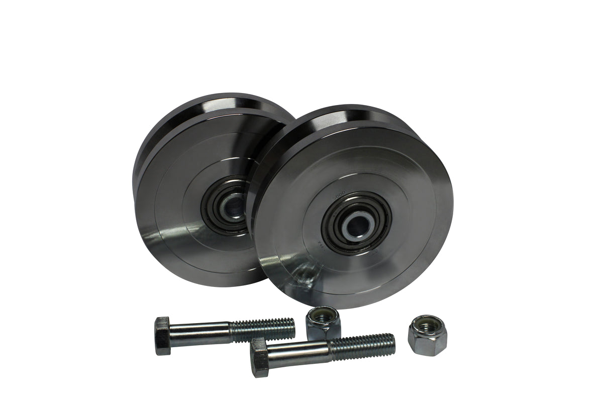 Pair of 6" Solid Machined V-Groove Wheels with Bolts and Lock Nuts ...